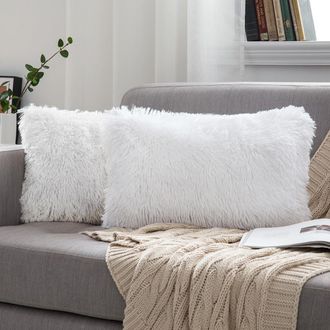 Miulee 2er Set Kissenbez&uuml;ge K&uuml;nstlich Kissenbezug Sofakissen Dekorative Dekokissen Kuschelkissen Pl&uuml;schkissen Kuschelig Couchkissen Superweich Kissen Flausch