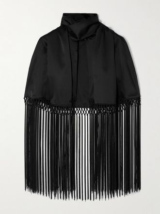 Veronica de Piante Lydia Verk&uuml;rztes Cape Aus Seiden-charmeuse Mit Fransen - Schwarz