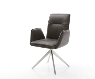 DELIFE Drehstuhl Vinja-Flex Mikrofaser Anthrazit Vintage Kreuzgestell breit Edelstahl 360&deg; drehbar Wippfunktion, Esszimmerst&uuml;hle