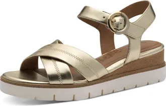Tamaris Keilsandalette TAMARIS, Damen, Gr. 36, goldfarben, Glattleder, gl&auml;nzend, unifarben, Schuhe, Sommerschuh, Riemchensandale mit Ziern&auml;hten