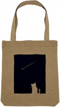 Fabulous Sac Shopping Tote Bag Aspect Lin - Chaton Sous Une Etoile Filante Illustration Dessin Nuit Ciel - Sac de Courses Toile Epaisse 360g Beige Naturel Caba