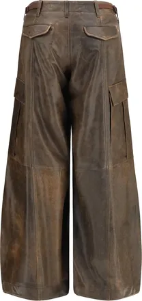 R13 Womens Leather Cargo Pants Brown Lamb Ovis Aries Trousers