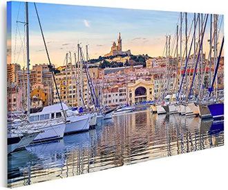 Islandburner Tableau sur Toile Yachts Vieux Port Marseille France Refl&eacute;tant Eau Calme Unterhal Cadre Affiche Poster Murale Tableaux