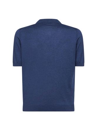 Tagliatore Mens Knit Polo Shirt Silk Navy Blue T-shirts And Polos
