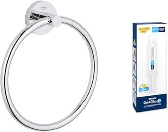 GROHE Lot de GROHE Start Anneau Porte-Serviette Mural pour Salle de Bain, Chromé, 41174000 + Kit colle QuickGlue A1, 41127000