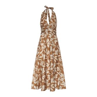 Max Mara Femme, Robes, Beige, Taille: 36 FR Mxmbella Printed Cotton Dress