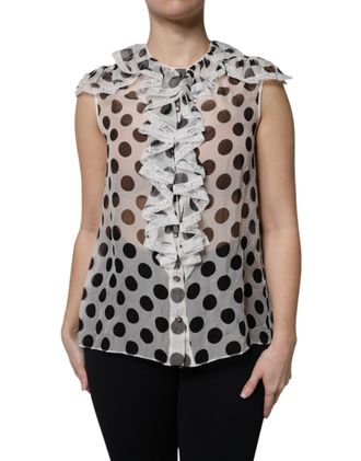 Dolce & Gabbana Womens White Black Polka Dot Cotton Sleeveless Top And Silk Nylon