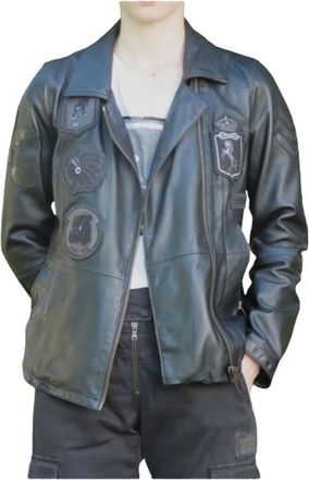 Aeronautica Femme, Vestes, Noir, Taille: 38 FR Leather Jacket