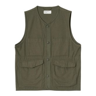 Universal Works Gilet mit 4 Taschen aus geb&uuml;rstetem Moleskin - - Jackets - Herren - Gr&uuml;n - XL
