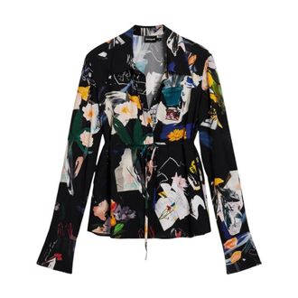 Desigual Femme, Blouses et Chemises, Noir, Taille: 42 FR Chemisier &agrave; manches longues et col classique avec imprim&eacute; floral et fermeture boutonn&eacute;e