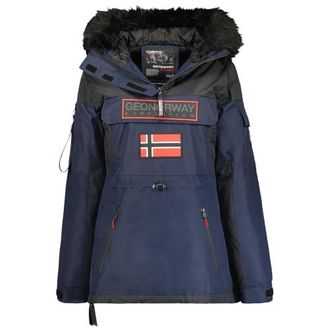 Geographical Norway Bruna Lady Parka Longue Epaisse Chaude Femme Automne Hiver - Manteau Fin Capuche Fausse Fourure - Blouson Coupe Vent - Doudoune Elegante Femmes (Marin