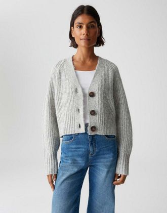 OPUS Cardigan DONIKI mit Rippstrickmuster V-Ausschnitt, Raglan&auml;rmel, Knopfleiste