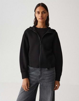 OPUS Sweater GULNORA im Blousonstil &uuml;berschnittene Schulter mit Langarm, Kapuze, Rei&szlig;verschluss
