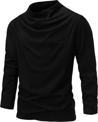 Generic Chemise d&eacute;contract&eacute;e &agrave; col roul&eacute; pour homme - Col montant - L&eacute;ger et respirant - Manches longues - Printemps - Automne - Confortable - Avec poche, Noi