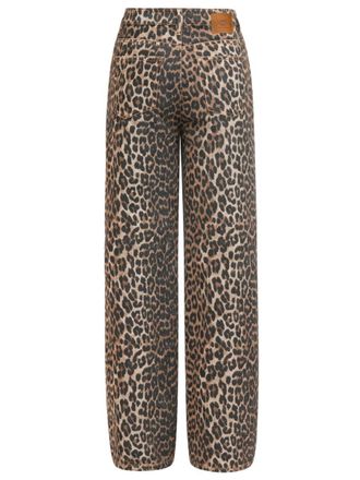 Ganni Leopard Print Wide Leg Jeans - Multicolor