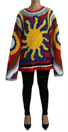 Dolce & Gabbana Womens Multicolor Sun Ruffled Top Blouse Sweater Nylon