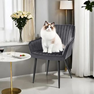 Songmics Chaise Salle &agrave; Manger, Fauteuil en Velours, Rembourr&eacute;e, avec Accoudoirs, Charge Max. 120 kg, Pieds en M&eacute;tal, pour Salle &agrave; Manger, Gris et Noir dEncre