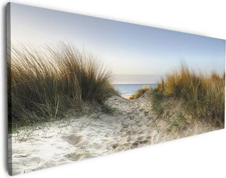 Wallario XXL Leinwandbild Weg durch die D&uuml;nen zum Strand am Meer - Wandbild 60 x 150 cm Brillante lichtechte Farben, hochaufl&ouml;send, verzugsfrei, Kunstdruck