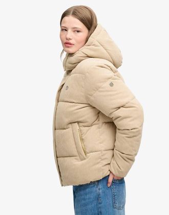 Superdry doudoune &agrave; capuche en velours c&ocirc;tel&eacute; premium marron encens