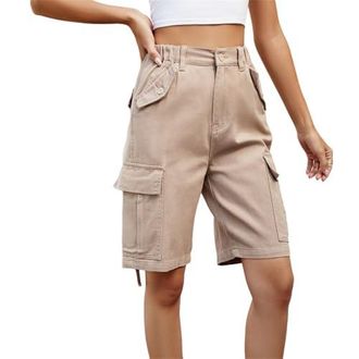 Generic Bermuda cargo pour femme, extensible, taille haute, 6 poches, longueur genou, kaki, XXL