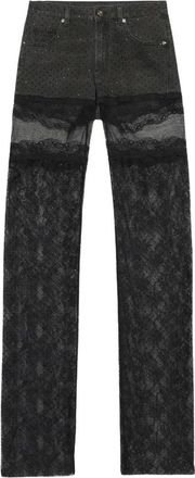 Blumarine Pantalon droit orn&eacute; de strass et de dentelle - Femme - Pantalons - Noir - Taille: 36 FR