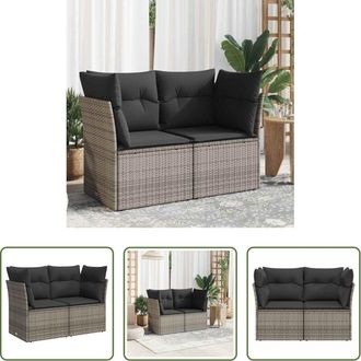 vidaXL vidaXL Rattan - Gartensofa 2-Sitzer mit Kissen Grau Poly Rattan
