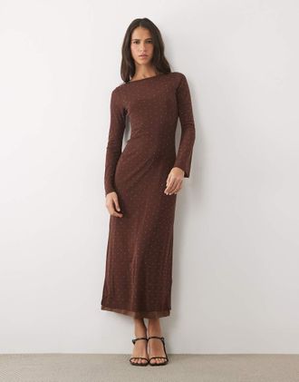 Never Fully Dressed Maxikleid aus Mesh mit Hotfix-Details in Schokobraun