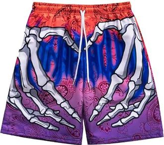 Generic 2026 Short de bain pour homme avec impression de main, Rouge, 3XL