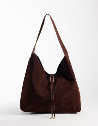 Glamorous Tote aus Wildlederimitat in Braun