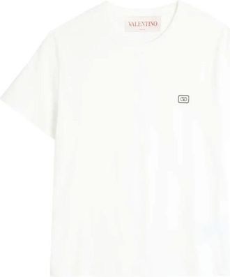Valentino Garavani Homme, Tops, Blanc, Taille: S T-shirt en coton avec patch VLogo