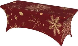 Generic Nappe extensible rectangulaire avec flocons de neige dor&eacute;s pour table de No&euml;l, lavable, infroissable, pliable pour terrasse, mariage, banquet, f&ecirc;te, &eacute;