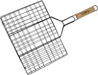 Fackelmann 25196 Grille de barbecue, grille pour barbecue, grille pour grillades au barbecue, Acier, Bois dhévéa, Brun, 35 x 25,5 x 54 cm