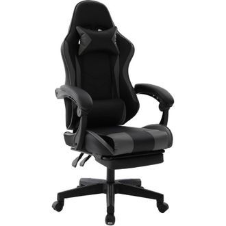 Delman Chaise gaming ergonomique en similicuir avec repose-pieds - Gris