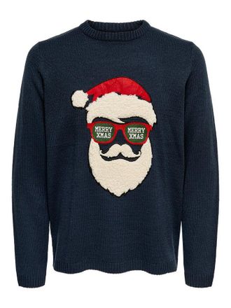 Only & Sons Strickpullover ONSXMAS 7 FUNNY BADGE JAQUARD KNIT CS Kunstfaser, Stickerei