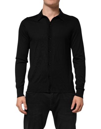 Dolce & Gabbana Mens Black Silk Button Up Lightweight Sweater Clothing