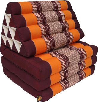 Guru Shop Thaikissen, Dreieckskissen, Kapok, Tagesbett mit 3 Auflagen - Braun/orange, 30x50x160 cm