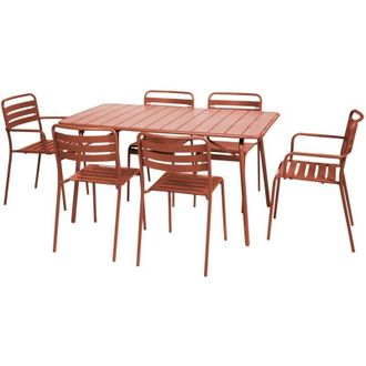 Sweeek Table de jardin pliante m&eacute;tal + 6 assises 2 fauteuils 4 chaises. Amelia. terracotta. 141.2 x 80 x 72.5cm