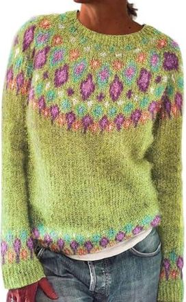 Generic Pull Irlandais Femme dhiver Chaud Chic Et &Eacute;l&eacute;gant Pullover Tricot&eacute; Col Rond &Agrave; Manches Longues Sweatshirts Vintage &Agrave; Motif Tunique Grande Taille Mode D