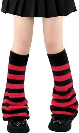 Generic Lolita Jambières gothiques Harajuku - Couvre-jambes en tricot long kawaii, bas mignons pour femmes et filles, noir/rouge, taille unique