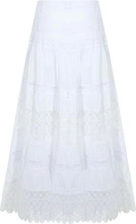 Charo Ruiz Ibiza Femme, Jupes, Blanc, Taille: 42 FR Lace Tiered Maxi Skirt