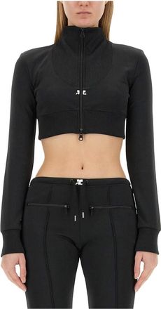 Courr&egrave;ges Femme, Sweatshirts et sweats &agrave; capuche, Noir, Taille: 42 FR Maxi Rib Tracksuit Cropped Jacket