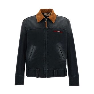 Marni Homme, Vestes, Noir, Taille: XL Veste en toile avec col contrastant