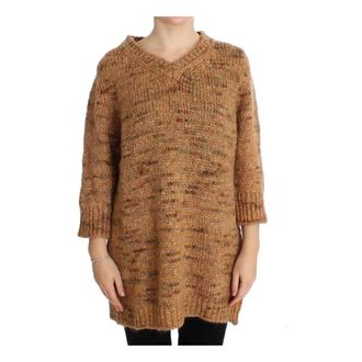 Pink Memories Oversize V-Neck Pullover Braun Wolle - - Knitwear - Damen - Braun - M