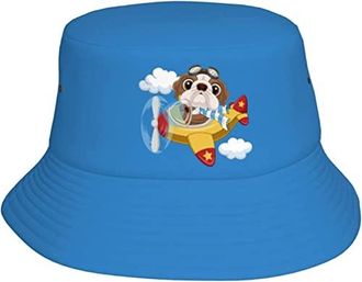 Generic Anti-UV Seau Chapeau Chien de Dessin animé pilotant Un Avion Pecheur Chapeaux Funky Bobs Homme pour Hommes Filles Plage