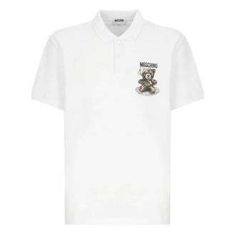 Moschino Homme, Tops, Blanc, Taille: M Polo blanc avec impression dours en peluche