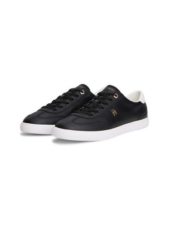 Tommy Hilfiger Plateausneaker TOMMY HILFIGER TH CHIC LOW PROFILE VULC, Damen, Gr. 35, schwarz, Leder, unifarben mit Farbeinsatz, Schuhe Plateausneaker, Halbschuh, Sc