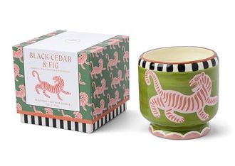 Paddywax Bougie parfum&eacute;e Dopo en c&eacute;ramique peinte &agrave; la main - 226 g - Tigre - C&egrave;dre noir et figue