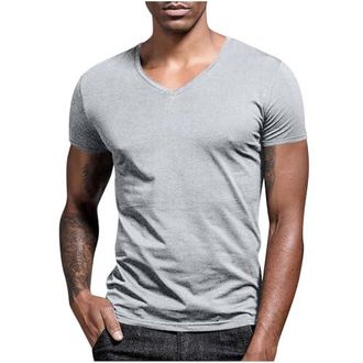 Generic T-shirt d&eacute;contract&eacute; &agrave; col en V pour homme - Uni - L&eacute;ger - Confortable - Classique - Extensible - Respirant - &Agrave; manches courtes - Pour l&eacute;t&eacute; et la gym, 