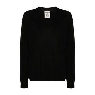 Semicouture Femme, Pulls, Noir, Taille: 42 FR Pull noir &agrave; col en V Corinna
