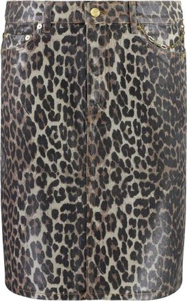 Ganni Femme, Jupes, Multicolore, Taille: 38 FR Mini-jupe en jean &agrave; imprim&eacute; l&eacute;opard